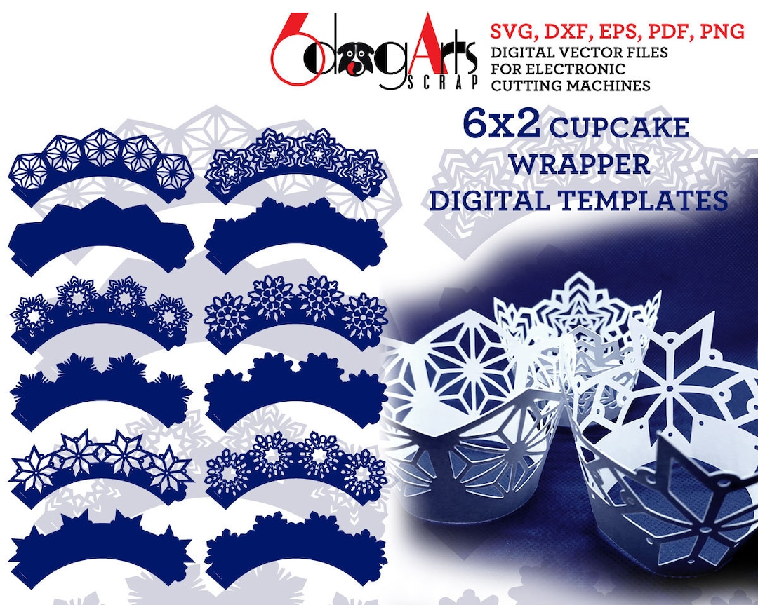 6x2 Snowflake Cupcake Wrapper Digital Templates SVG DXF Vector - Etsy