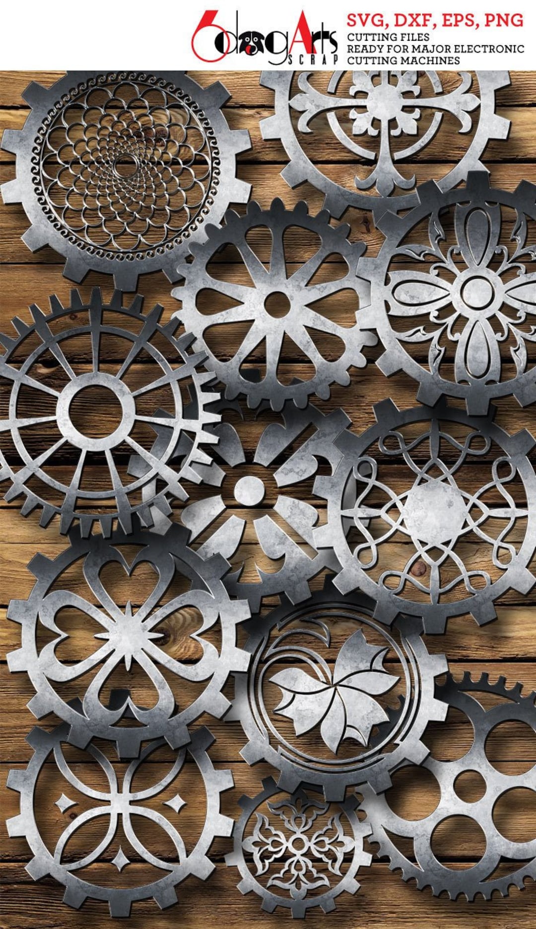 30 Steampunk Cogs and Gears Vector Digital Files SVG DXF Cuttable ...