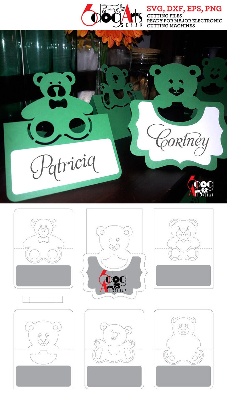 6 Teddy Bear Tent Table Place Card Templates Digital Vector Files SVG ...