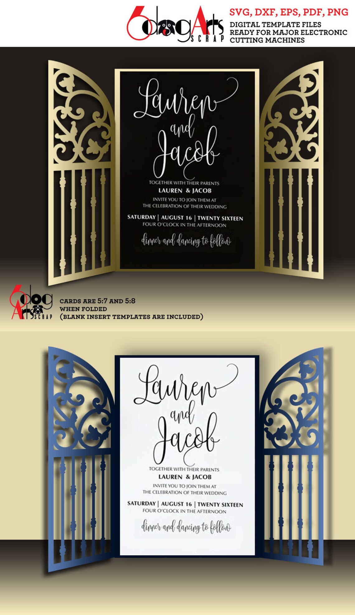 4 Gate-fold Card Envelope Templates Digital SVG DXF Files Wedding ...