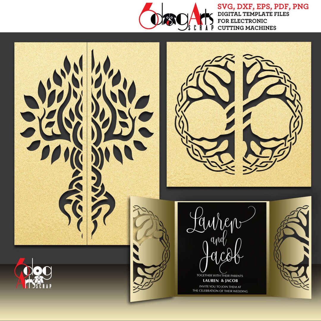 2 Celtic Tree Gate-fold Card Templates Digital Cut SVG DXF Files ...