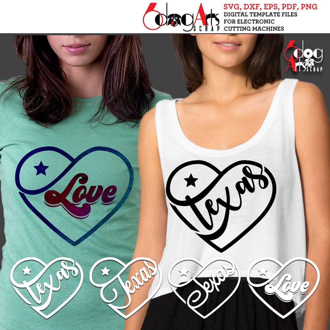 4 Love Heart Texas Digital Digital Files SVG DXF Cuttable Designs ...