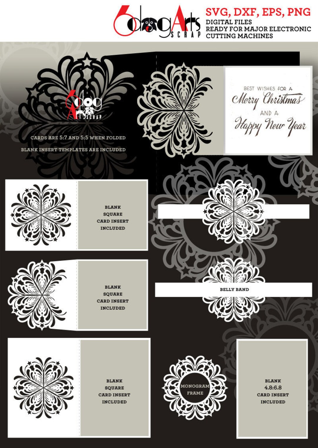 6 Snowflake Christmas Card Templates Digital Cut SVG DXF - Etsy