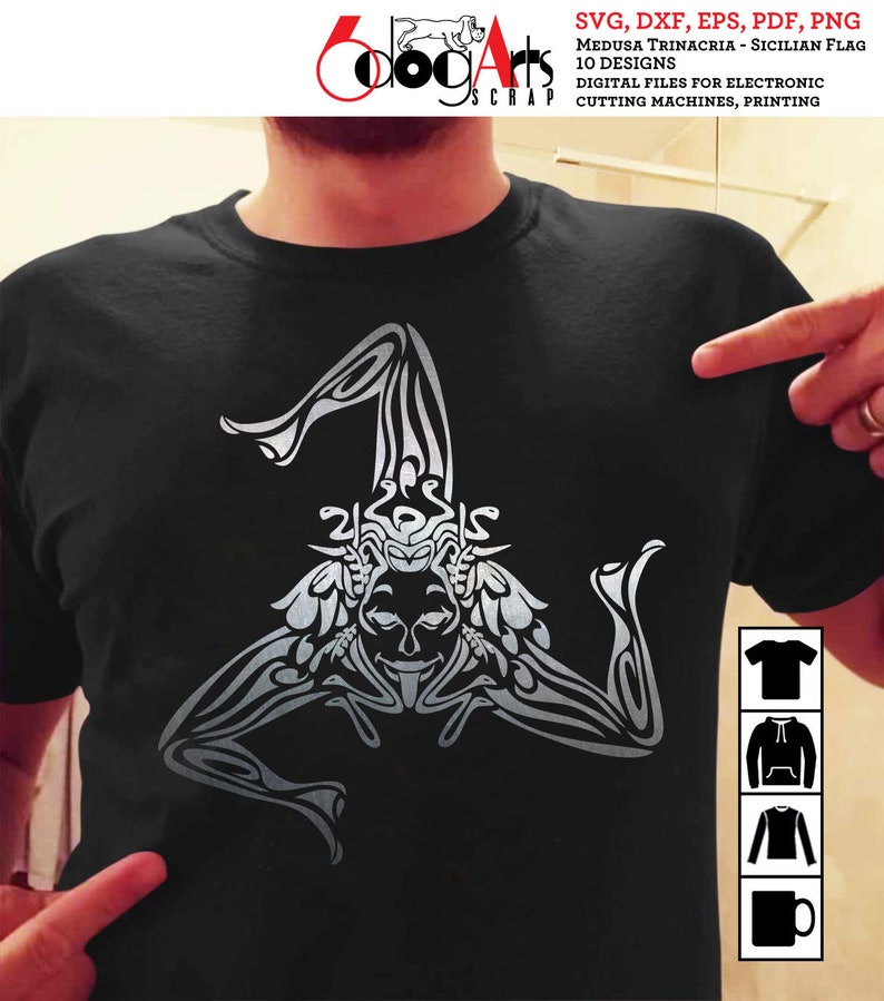 10 Medusa Trinacria Sicilian Flag Designs Digital Files Svg Dxf Vector ...