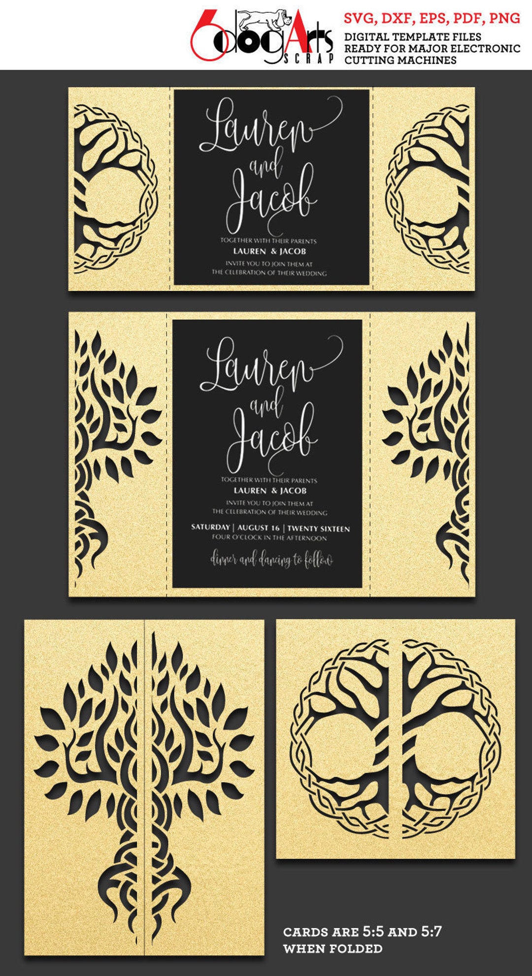 2 Celtic Tree Gate-fold Card Templates Digital Cut SVG DXF - Etsy