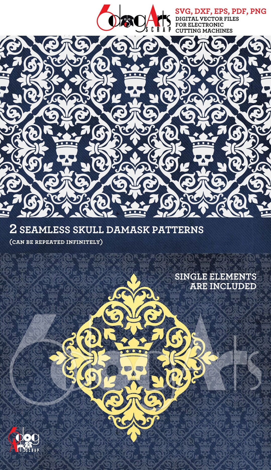 2 Seamless Skull Damask Patterns Pick-a-boo Tumbler Vinyl - Etsy