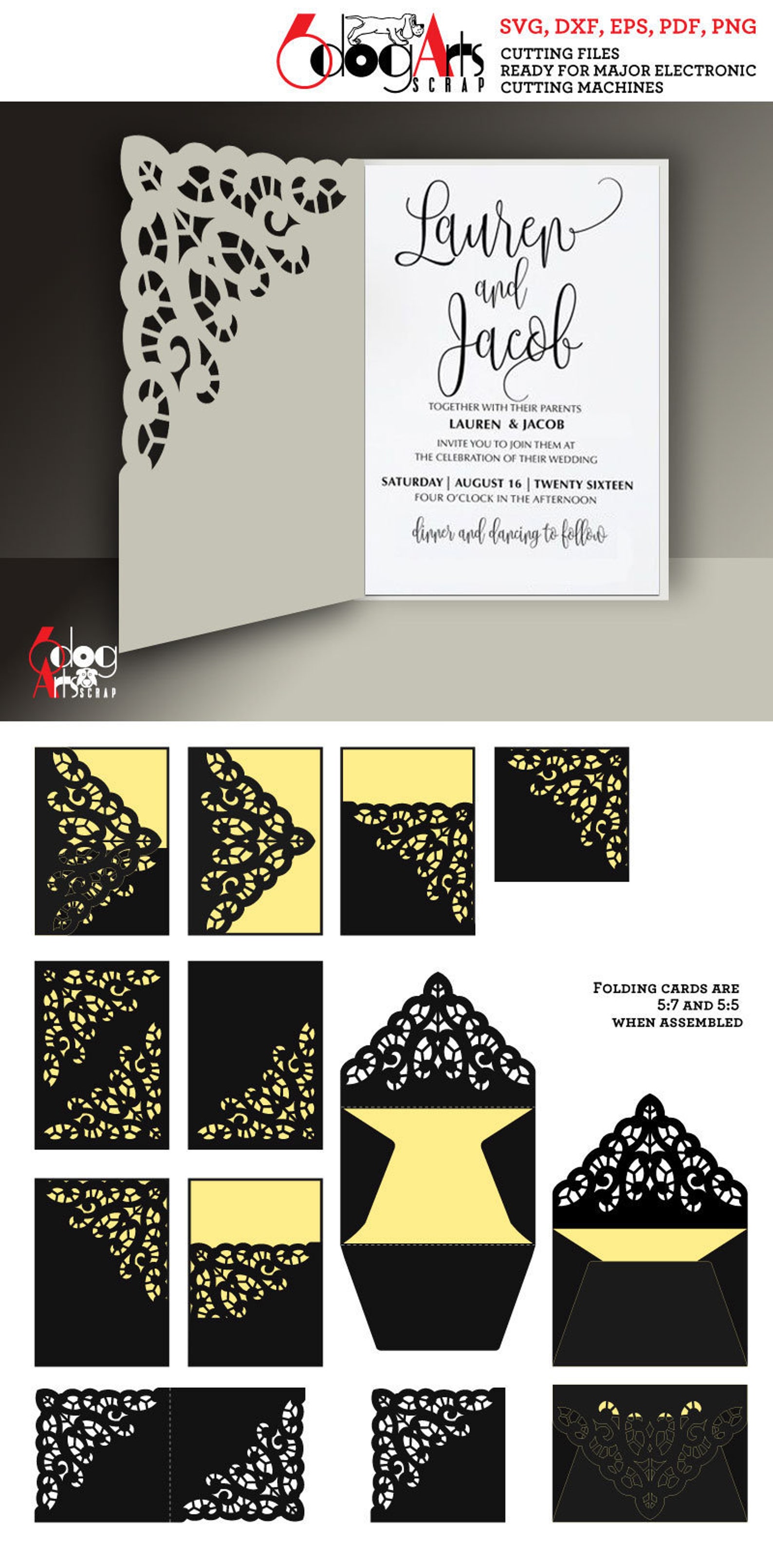 Richelieu Cutwork Wedding Invitation Scroll Card Templates - Etsy