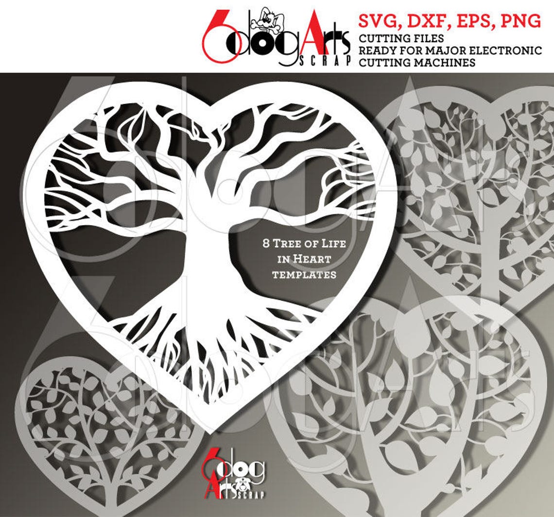 8 Tree Heart Card Templates Digital Cut SVG DXF Files Laser | Etsy