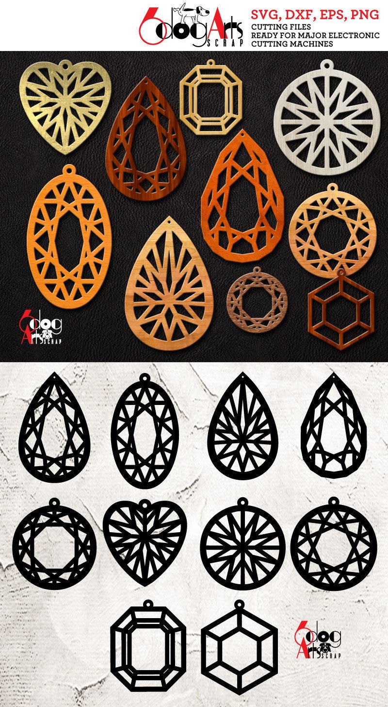 10 Earring SVG DXF Templates Diamond Wood Acrylic Metal | Etsy