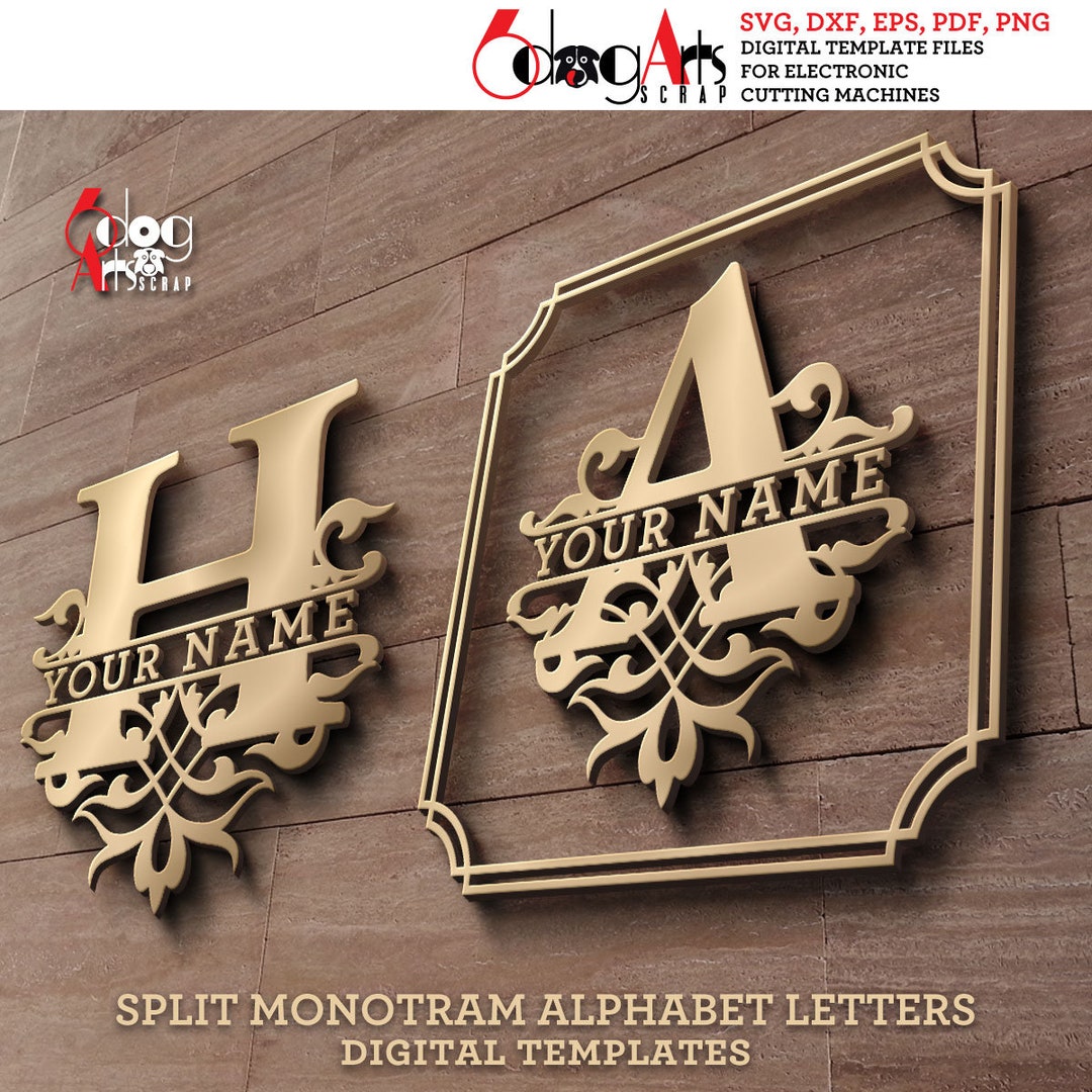 Split Monogram Letters SVG DXF Vector Files Monogram Font Cuttable ...