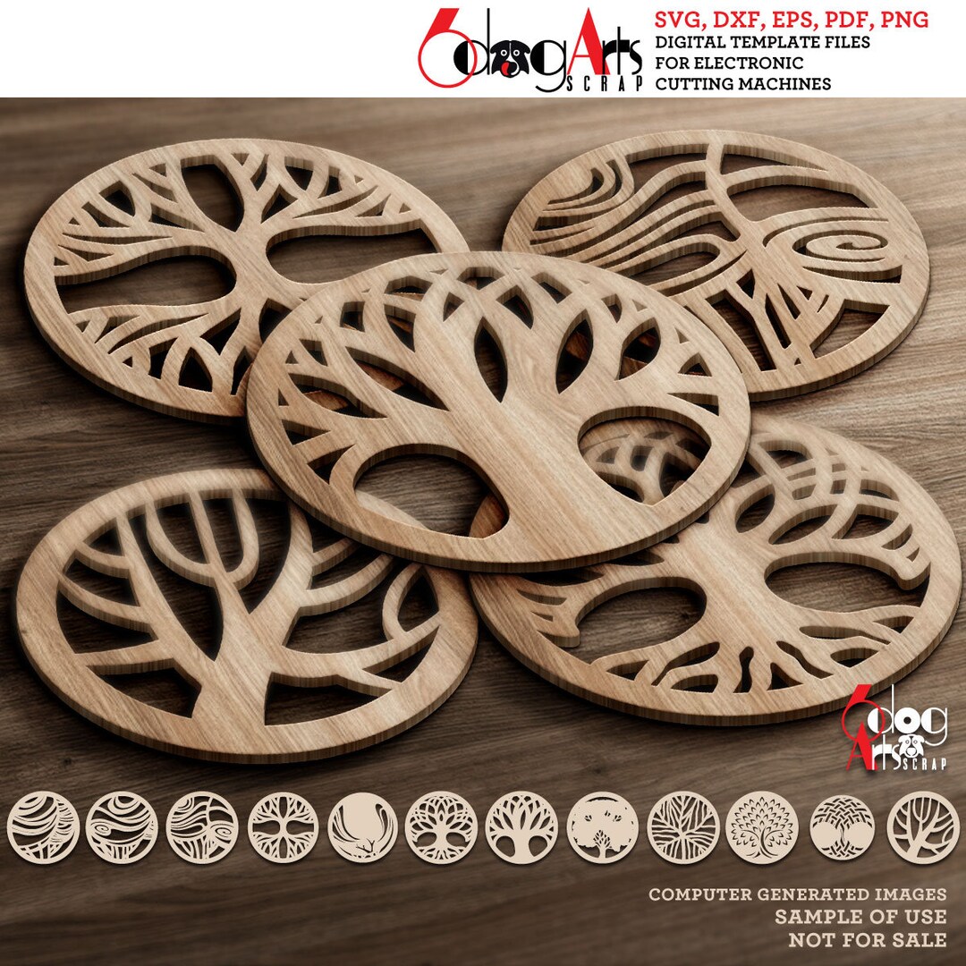 12 Tree Coaster Grill Trivet Templates Vector Digital SVG DXF Files ...