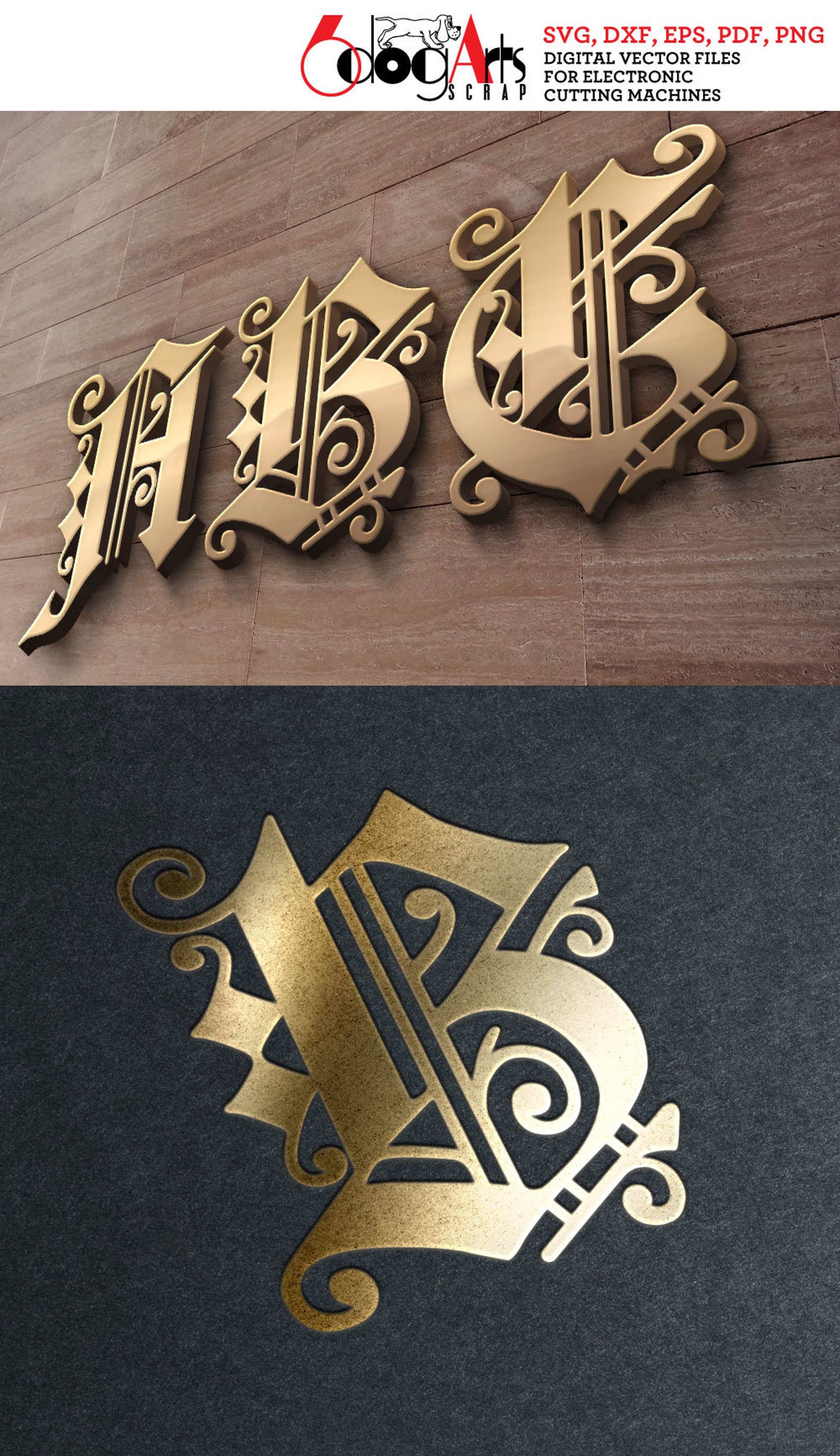 A-Z Old English Monogram Alphabet Letters SVG DXF Digital - Etsy