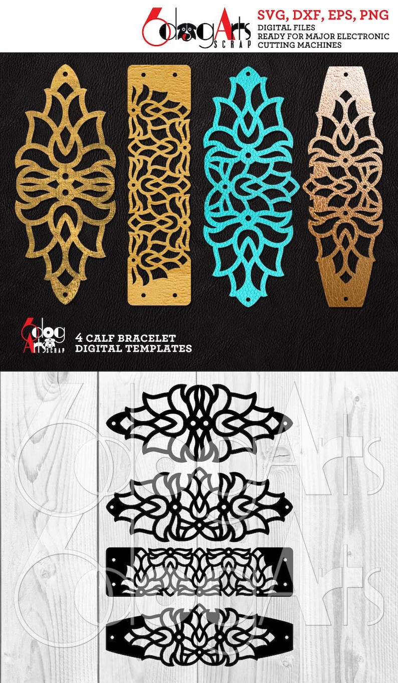 4 Floral Cuff Bracelet Leather Jewelry Templates Vector - Etsy