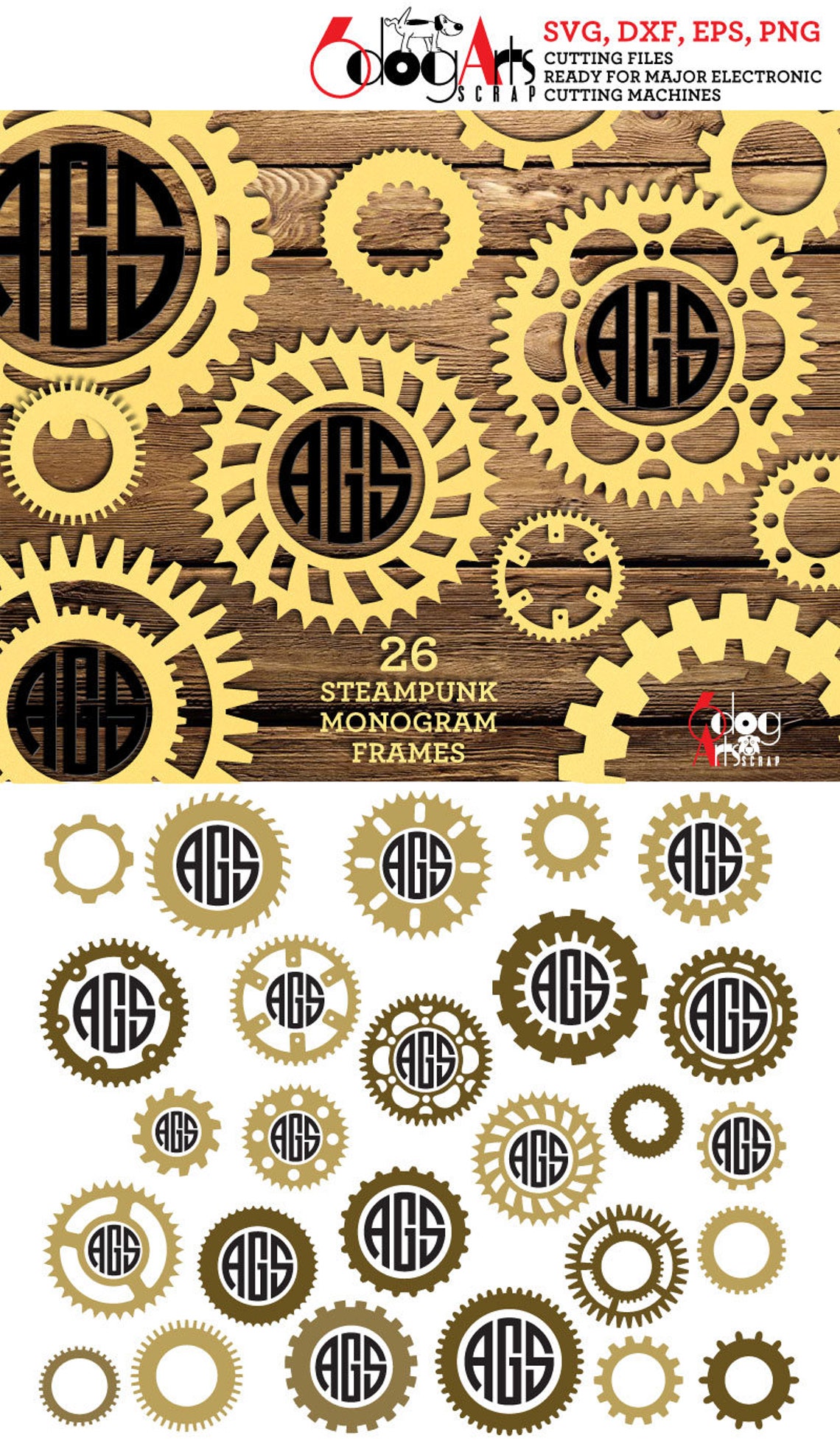26 Steampunk Cogs Gears Monogram Frames Digital Cut Files SVG | Etsy