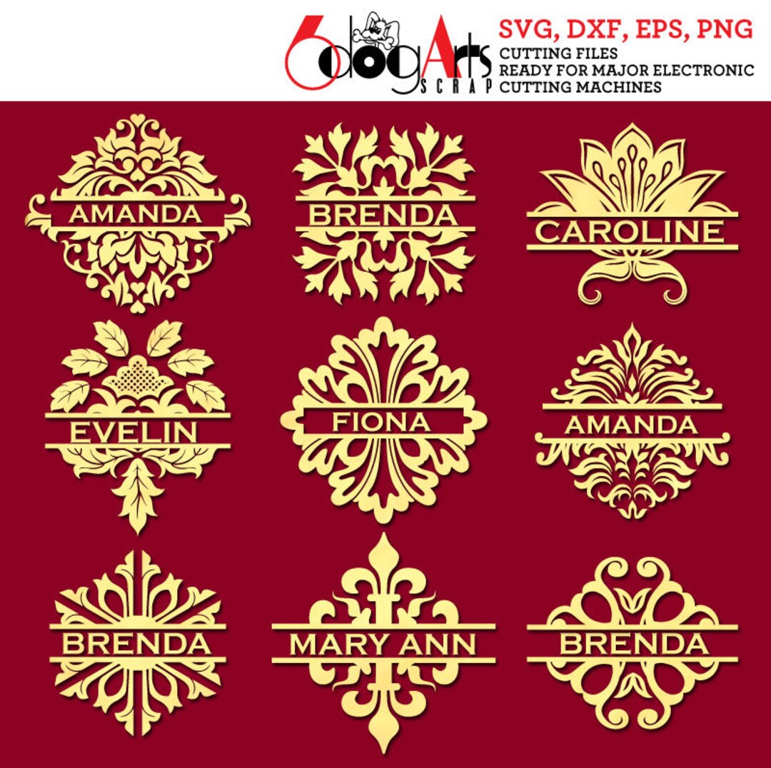 Damask Text Frames Vector Digital Files Svg Dxf Eps Png - Etsy