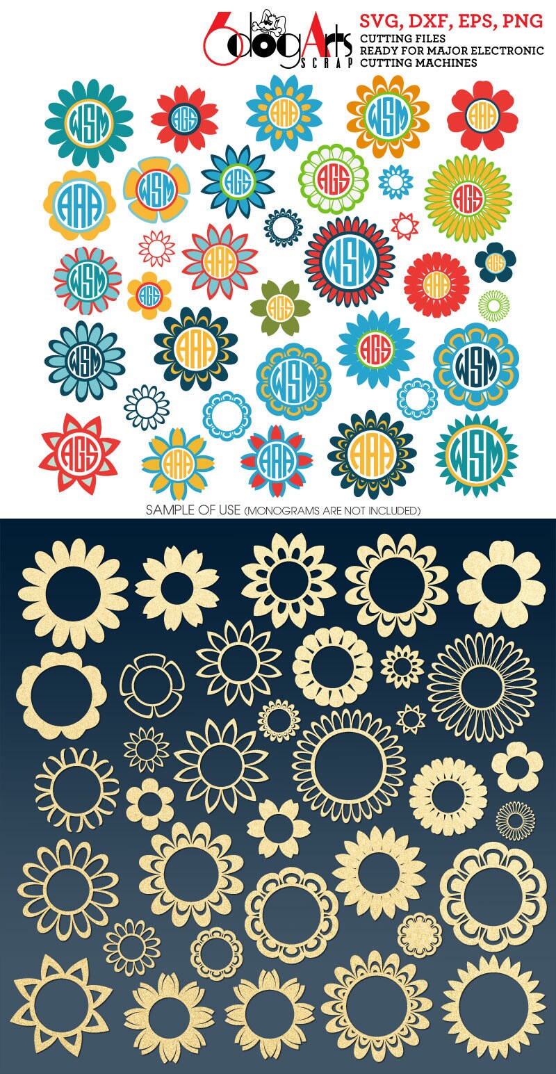 Flower Monogram Frames Vector Digital Cut Files Svg Dxf Eps | Etsy