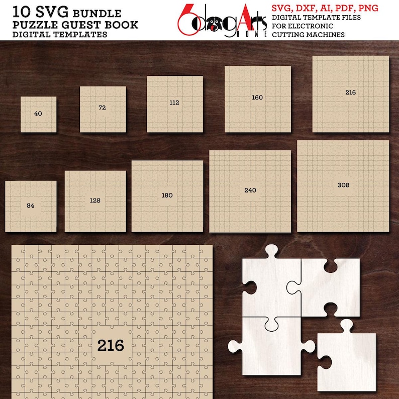 10 SVG Bundle: Puzzle Guest Book Wedding Decor Templates Digital Files ...