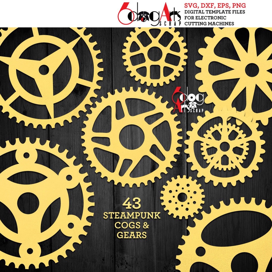 43 Steampunk Cog Gear Clip Art Digital Files SVG DXF Cuttable Printable ...