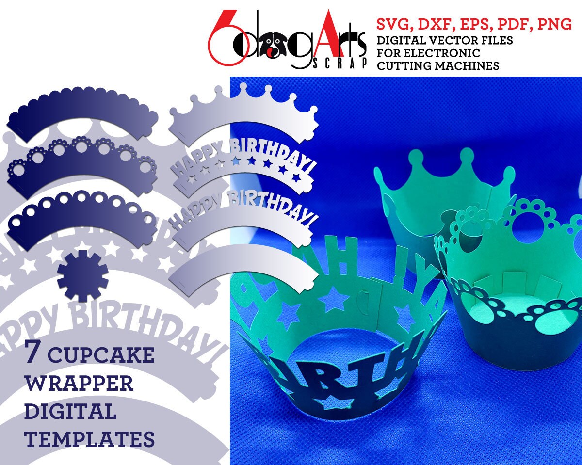 7 Cupcake Wrapper Templates SVG DXF Eps Pdf Vector Digital Files Laser ...