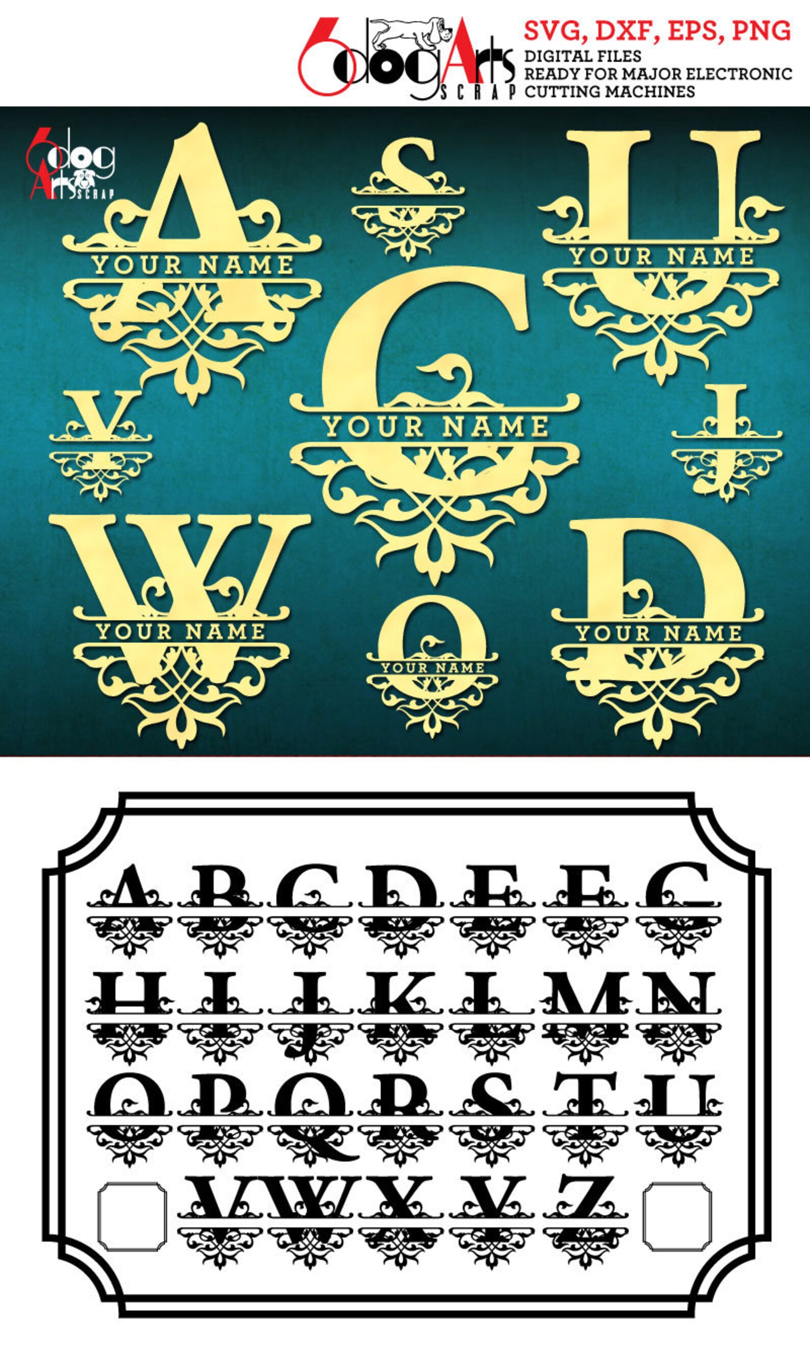 Split Monogram Letters SVG DXF Vector Cut Files Monogram Font - Etsy