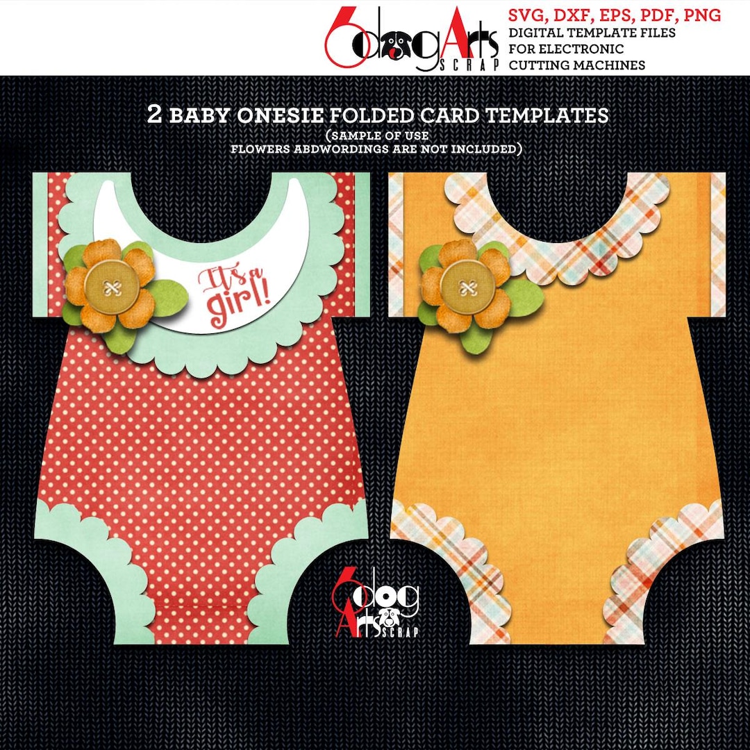 2 Baby Onesie Folded Card Templates Digital Cut SVG DXF Files Baby ...