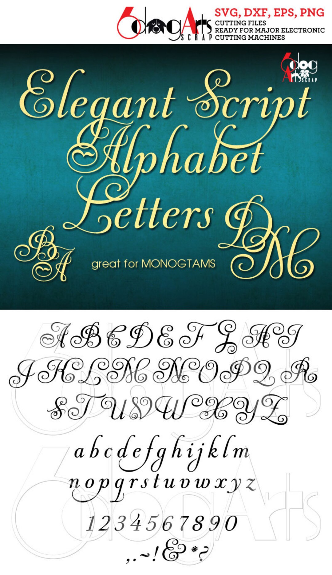Elegant Script Alphabet SVG DXF Vector Images Monogram Cuttable Letters ...