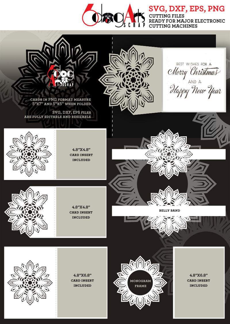6 Snowflake Christmas Card Templates Digital Cut SVG DXF | Etsy