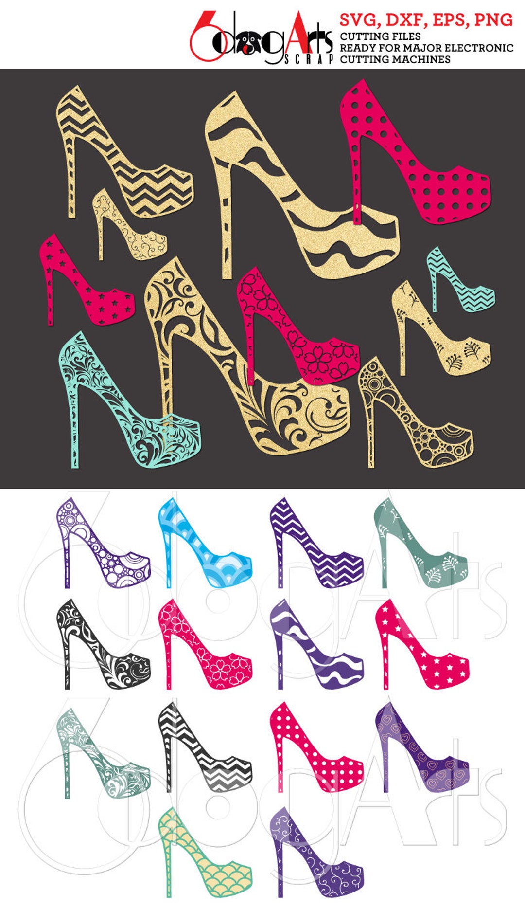 High Heel Shoes Digital Files Svg Dxf Eps Png Silhouette SCAL Cricut ...