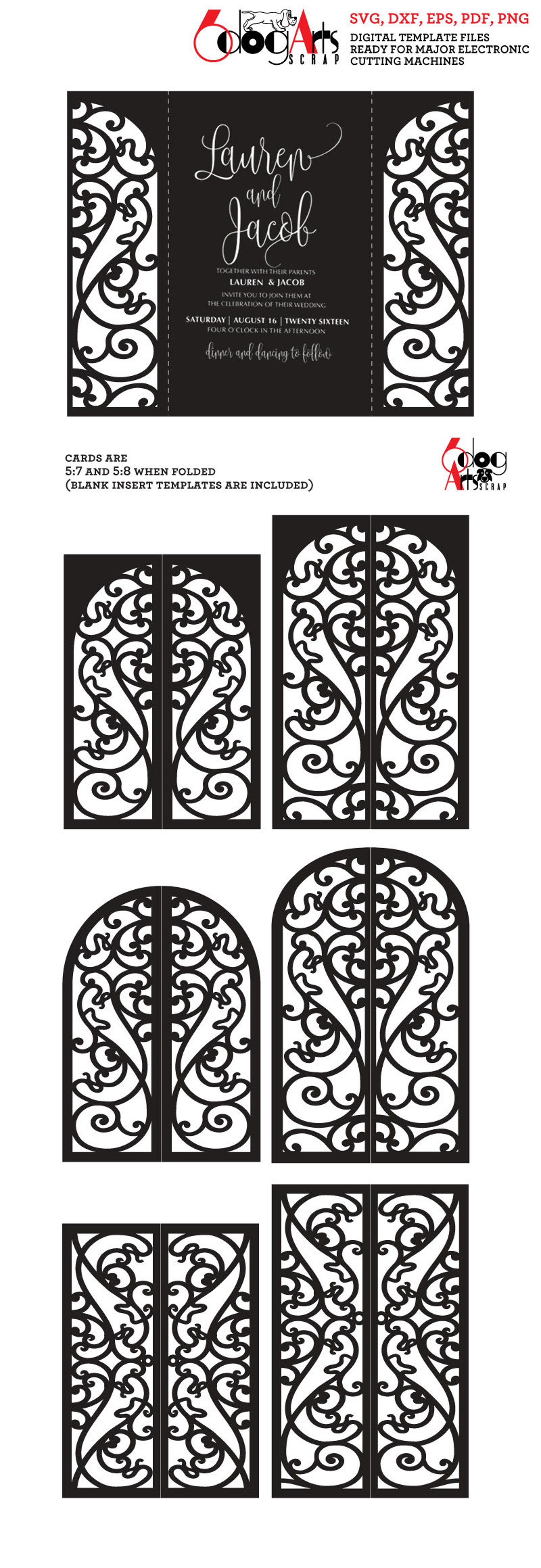 6 Gate-fold Card Envelope Templates Digital SVG DXF Files Wedding ...
