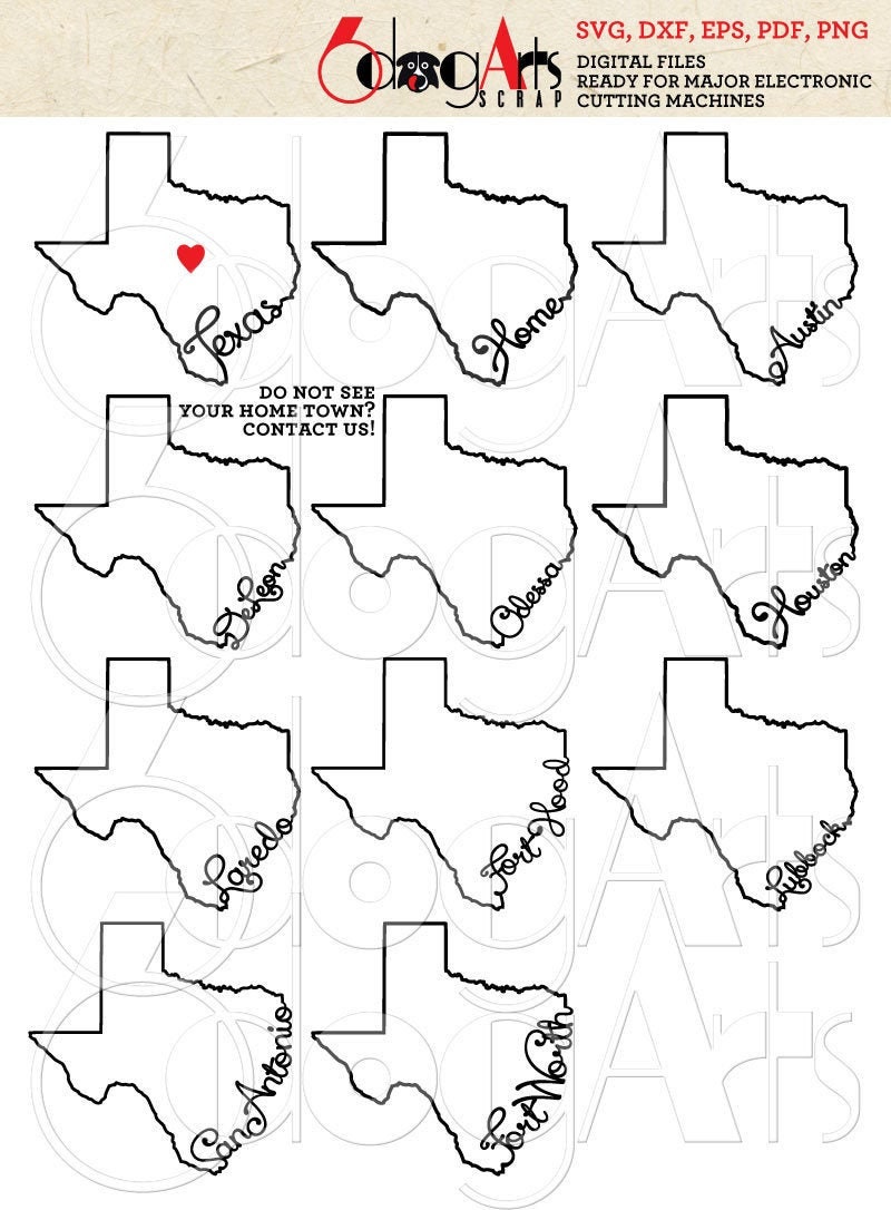 Texas Outline Typography Cut File Svg Dxf Eps Png Silhouette - Etsy