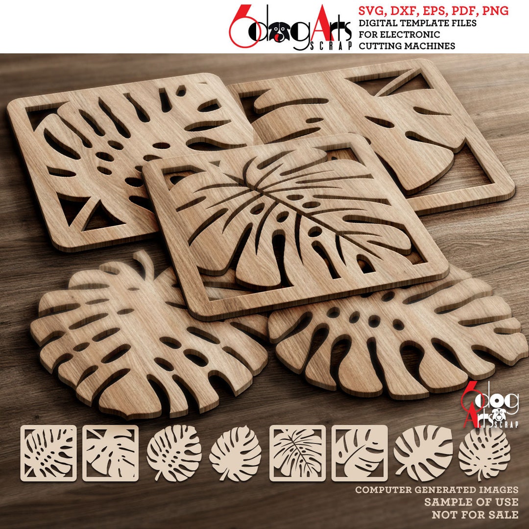 8 Monstera Leaf Coaster Grill Trivet Templates Vector Digital SVG DXF ...