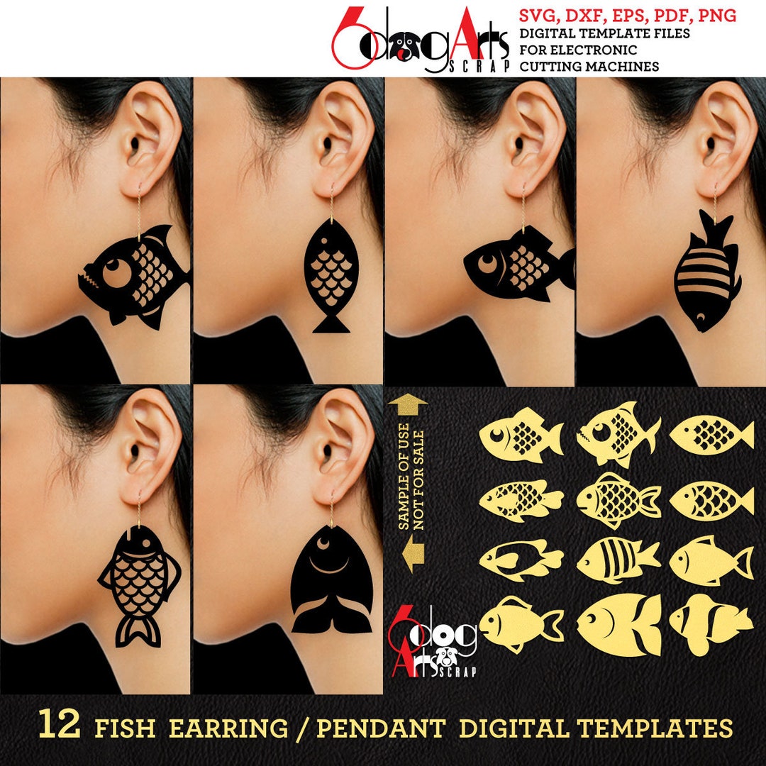 12 Fish Acrylic / Wood / Leather Earring Templates Vector Digital SVG ...
