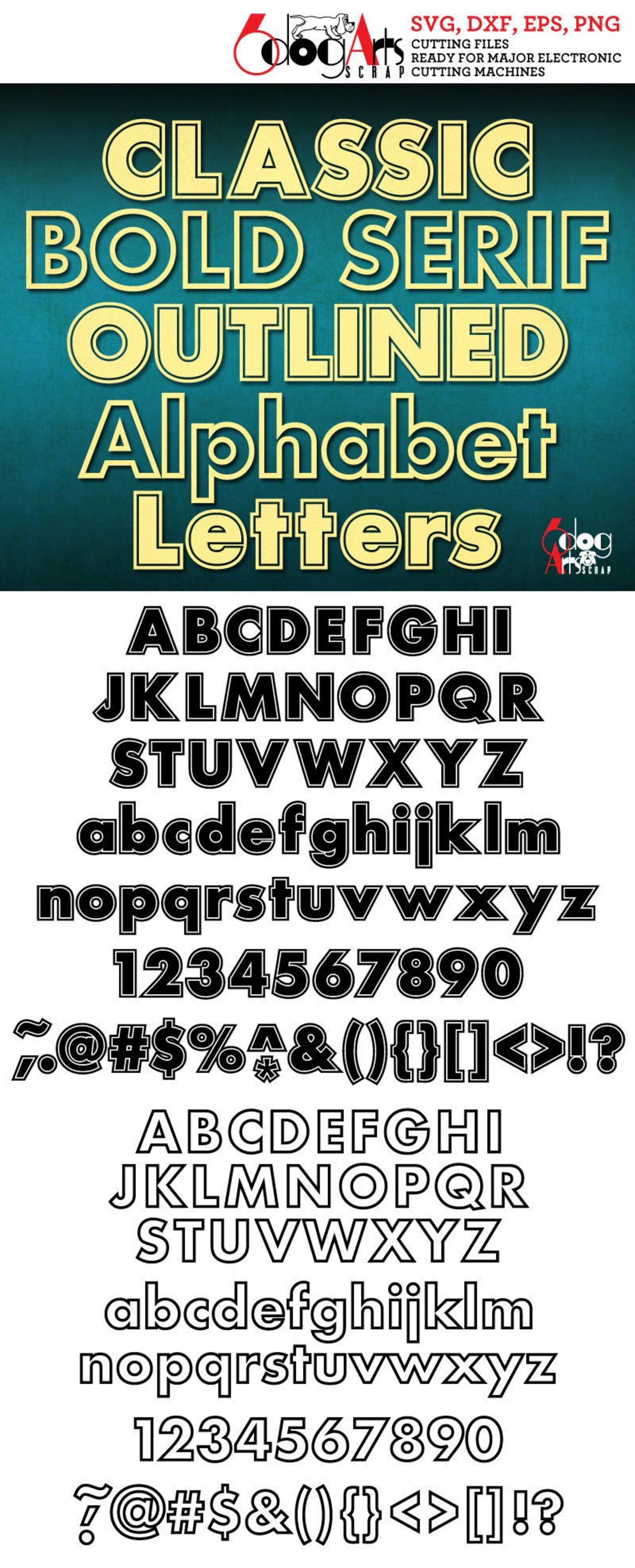 Classic Bold Alphabet Outlined Letters Digital Images SVG DXF - Etsy