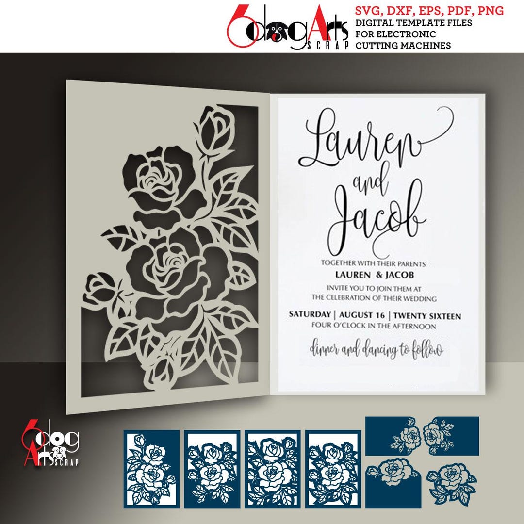 4 Bi-fold Invitation Card and 3 RSVP Card Templates SVG Dxf Vector ...