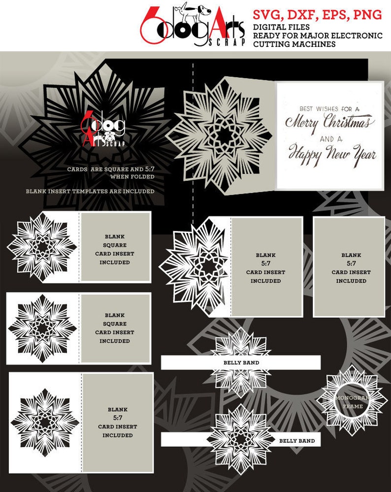 7 Snowflake Christmas Card Templates Digital Cut SVG DXF - Etsy
