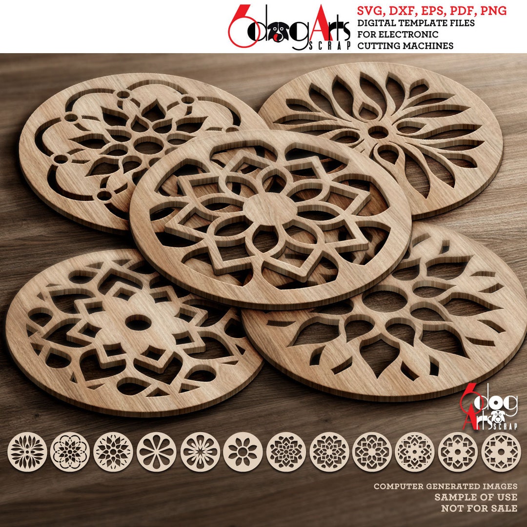 12 Coaster Trivet Grill Wall Decor Templates Vector Digital SVG DXF ...