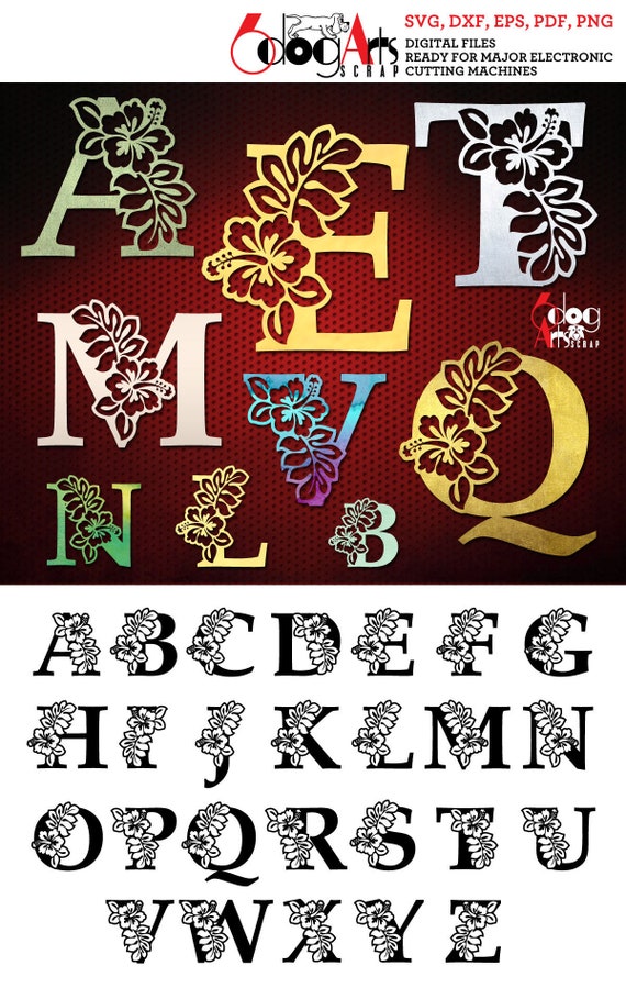 A-Z Hibiscus Flower Monogram Alphabet Letters SVG DXF Digital | Etsy UK