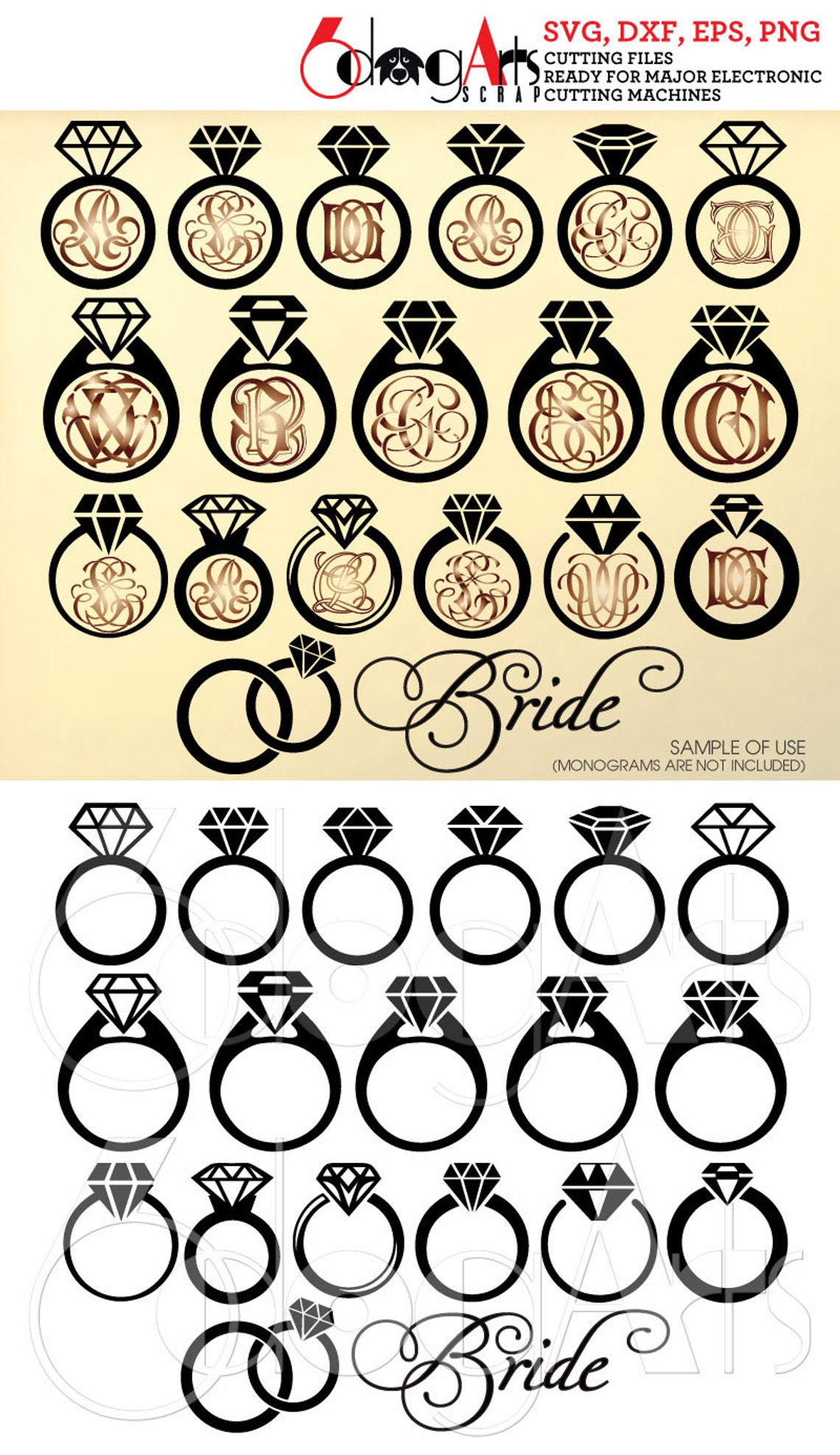 Diamond Ring Monogram Frames Vector Digital Files Svg Dxf Eps - Etsy