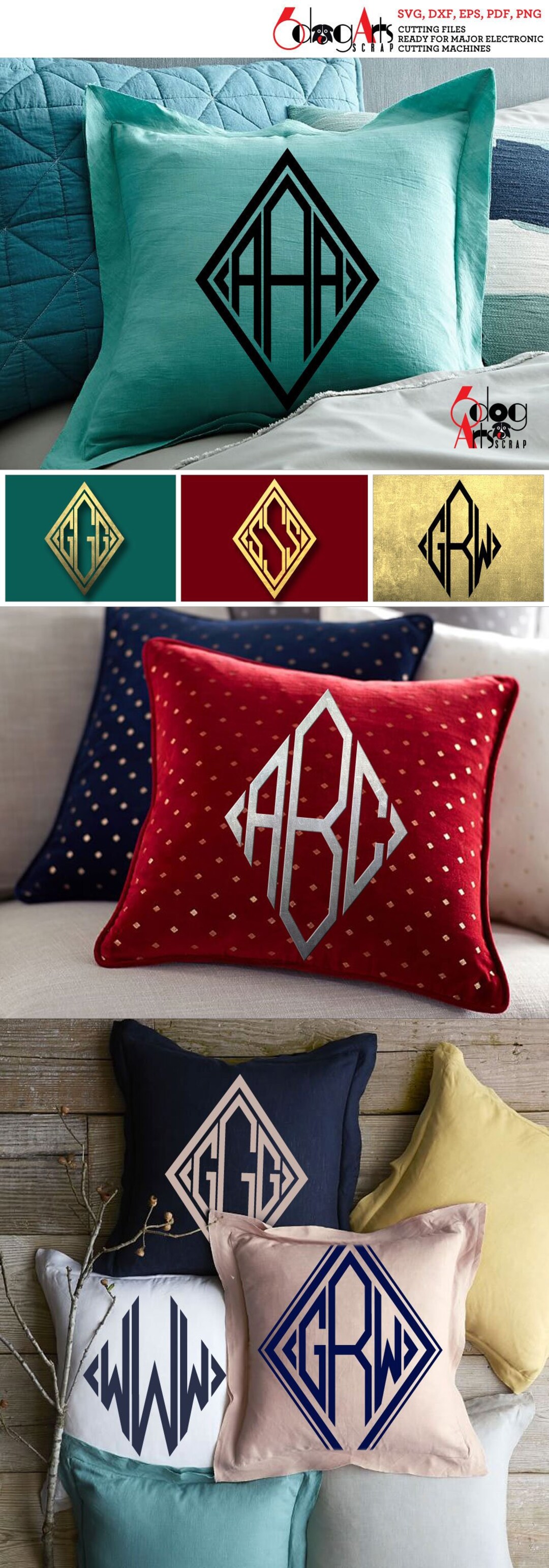 Diamond Monogram Alphabet Letters Design Digital Images Svg Dxf Vector ...