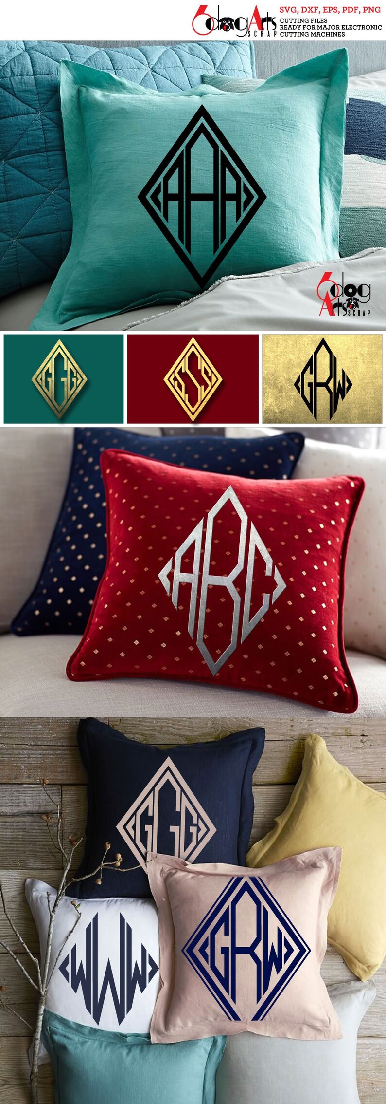 Diamond Monogram Alphabet Letters Design Digital Images Svg Dxf Vector ...