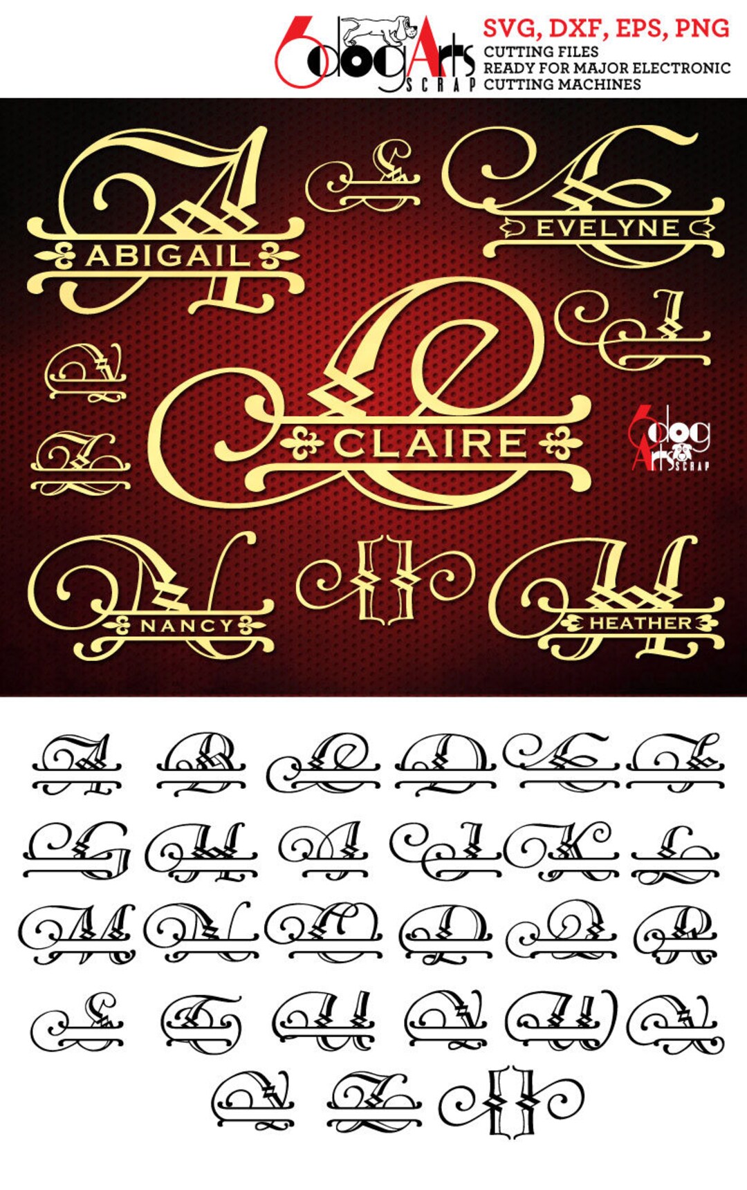 Split Regal Alphabet SVG DXF Vector Files Monogram Font Cuttable ...