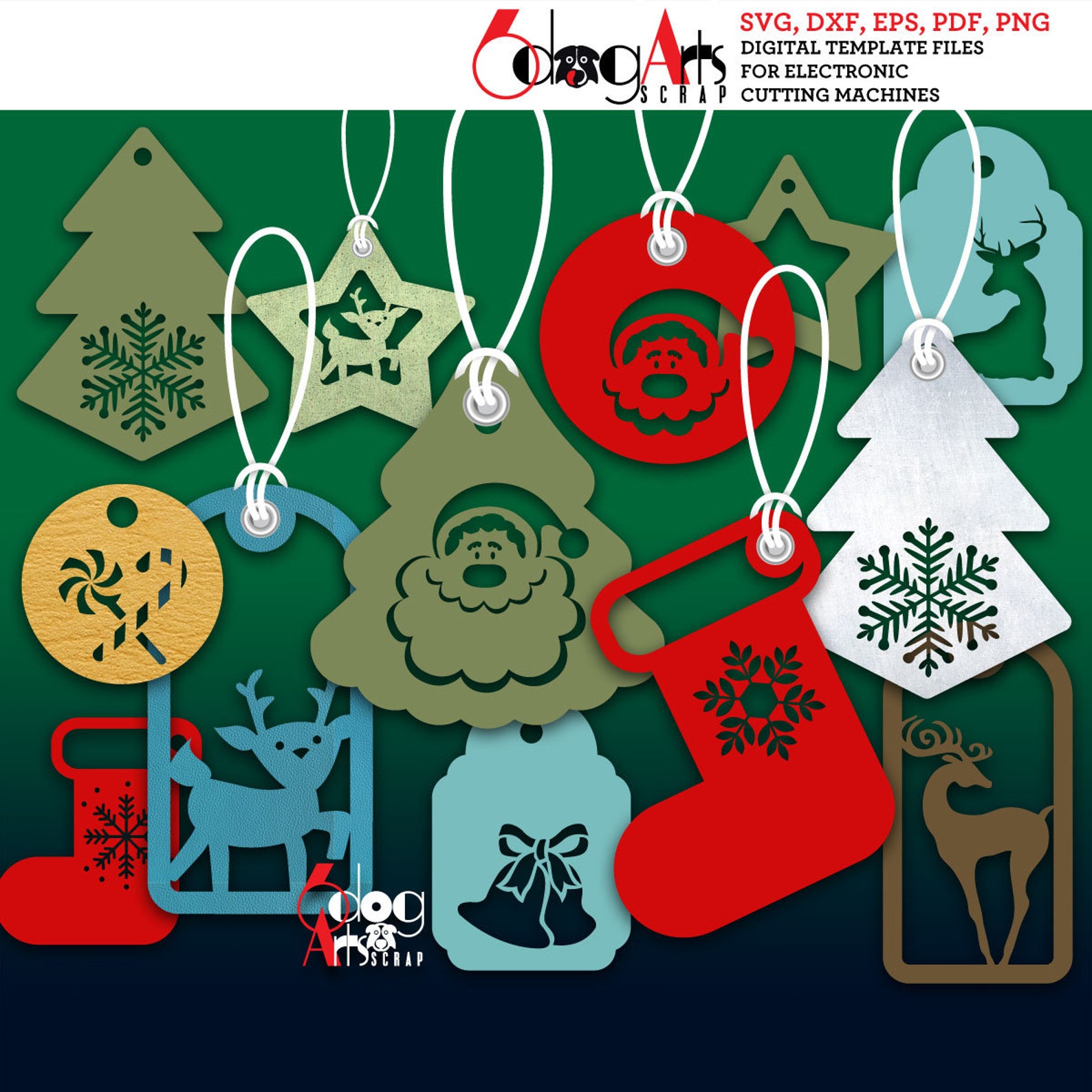 14 Christmas Tags Digital Files SVG DXF Vector Cuttable Printable ...