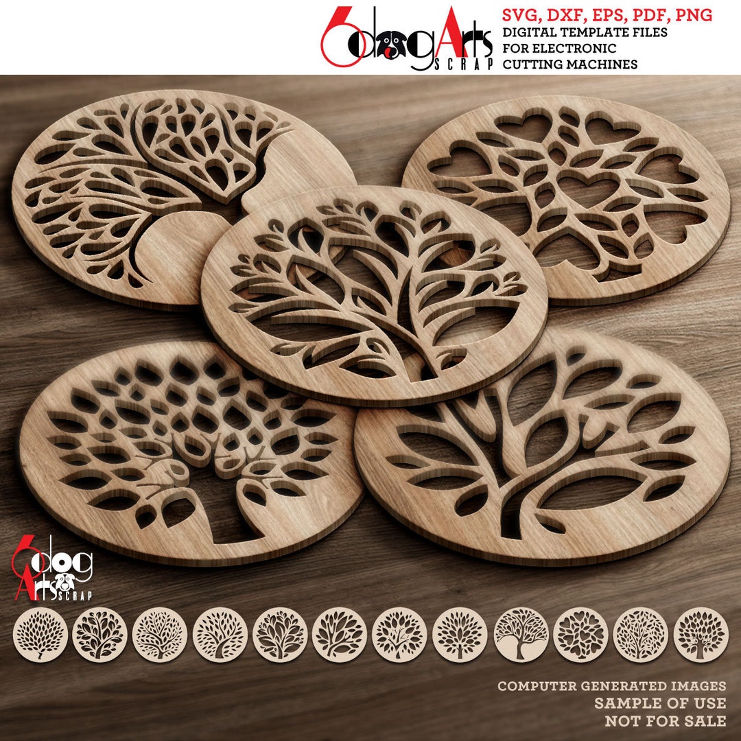 12 Tree Coaster Grill Trivet Templates Vector Digital SVG DXF Files ...