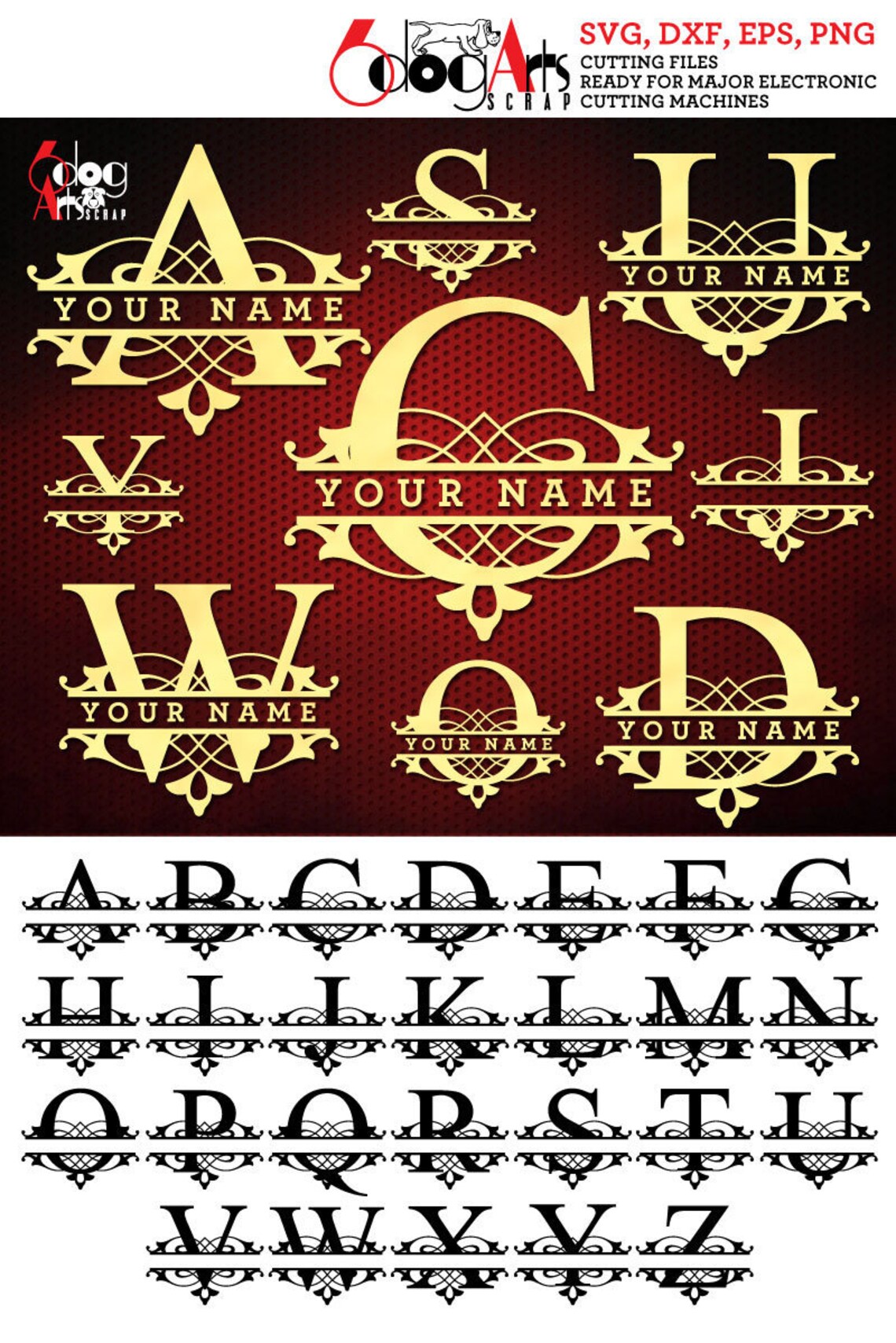 Split Monogram Letters SVG DXF Vector Files Monogram Cuttable Letters ...