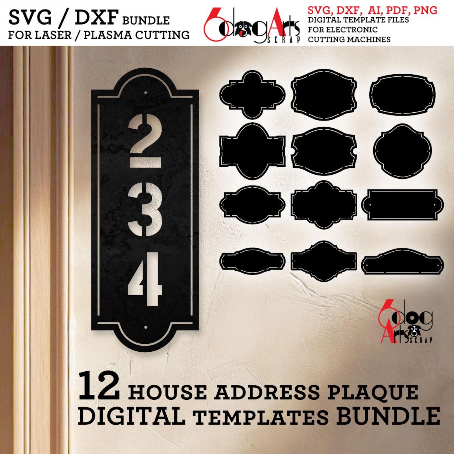 Address Door Sign SVG / DXF Bundle: 12 Digital Templates for Laser ...