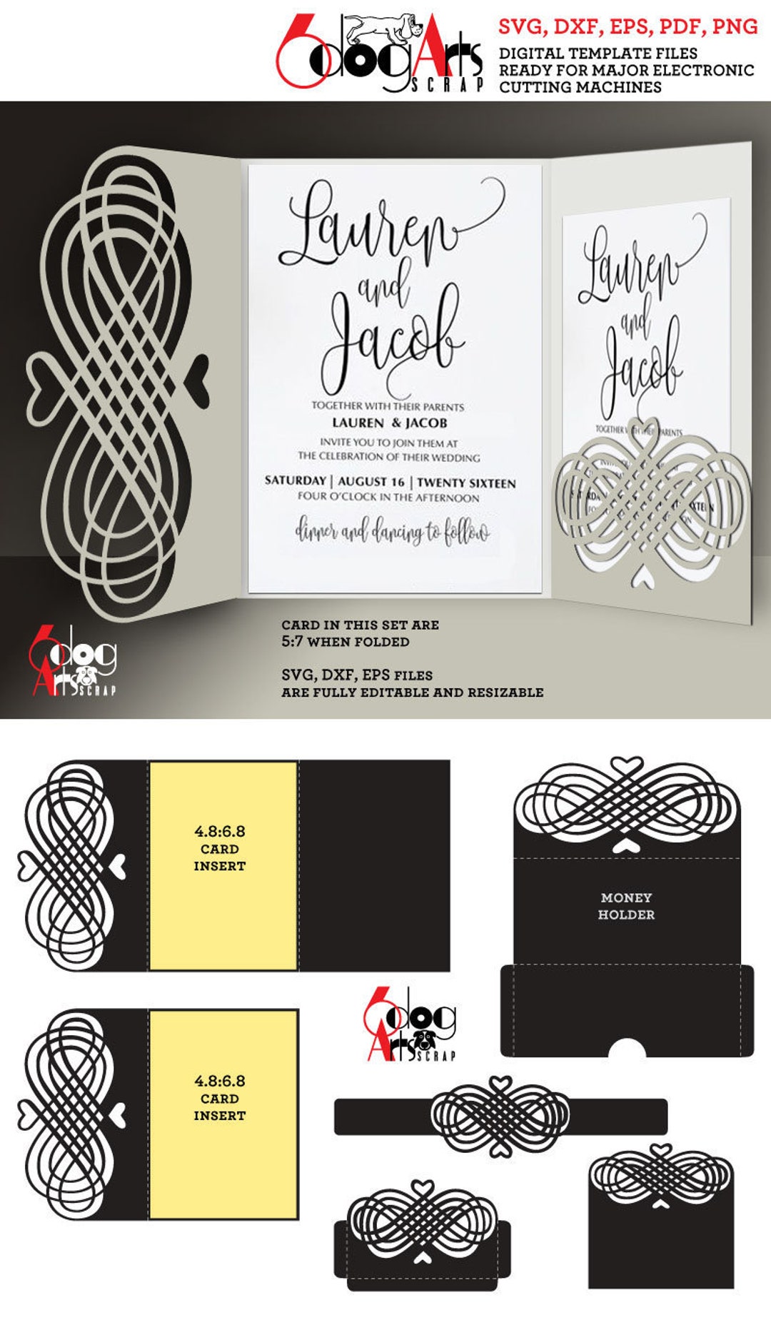 Calligraphic Lace Card Templates Digital Cut SVG DXF Files - Etsy