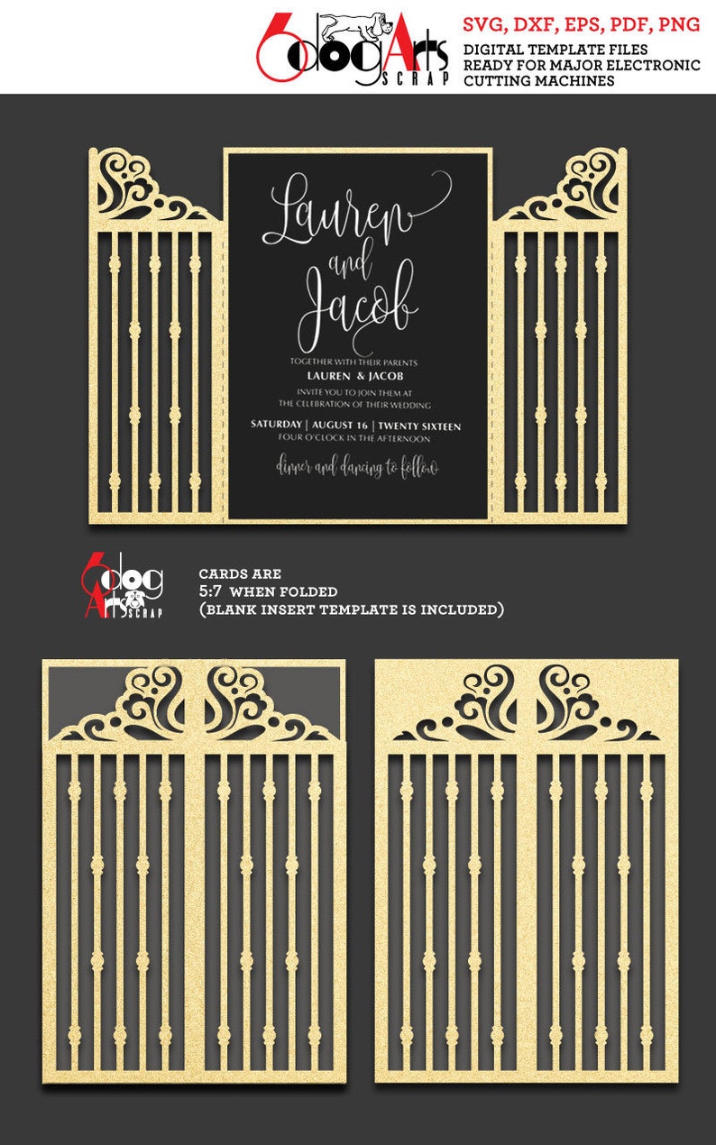 Gate-fold Card Template Digital SVG DXF Files Wedding Invitation ...