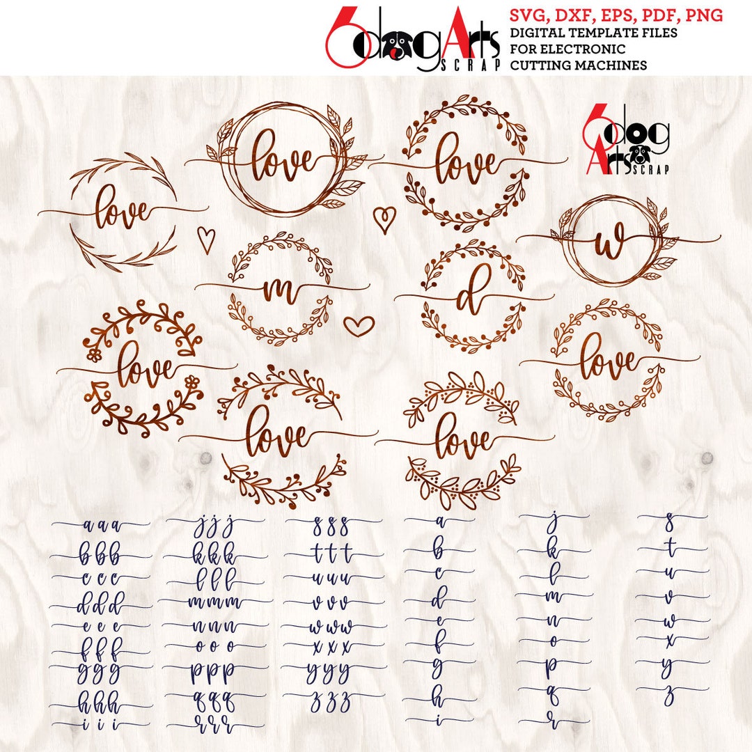 Hand Writing Alphabet Swash Letters & Floral Wreaths Frames Printable ...