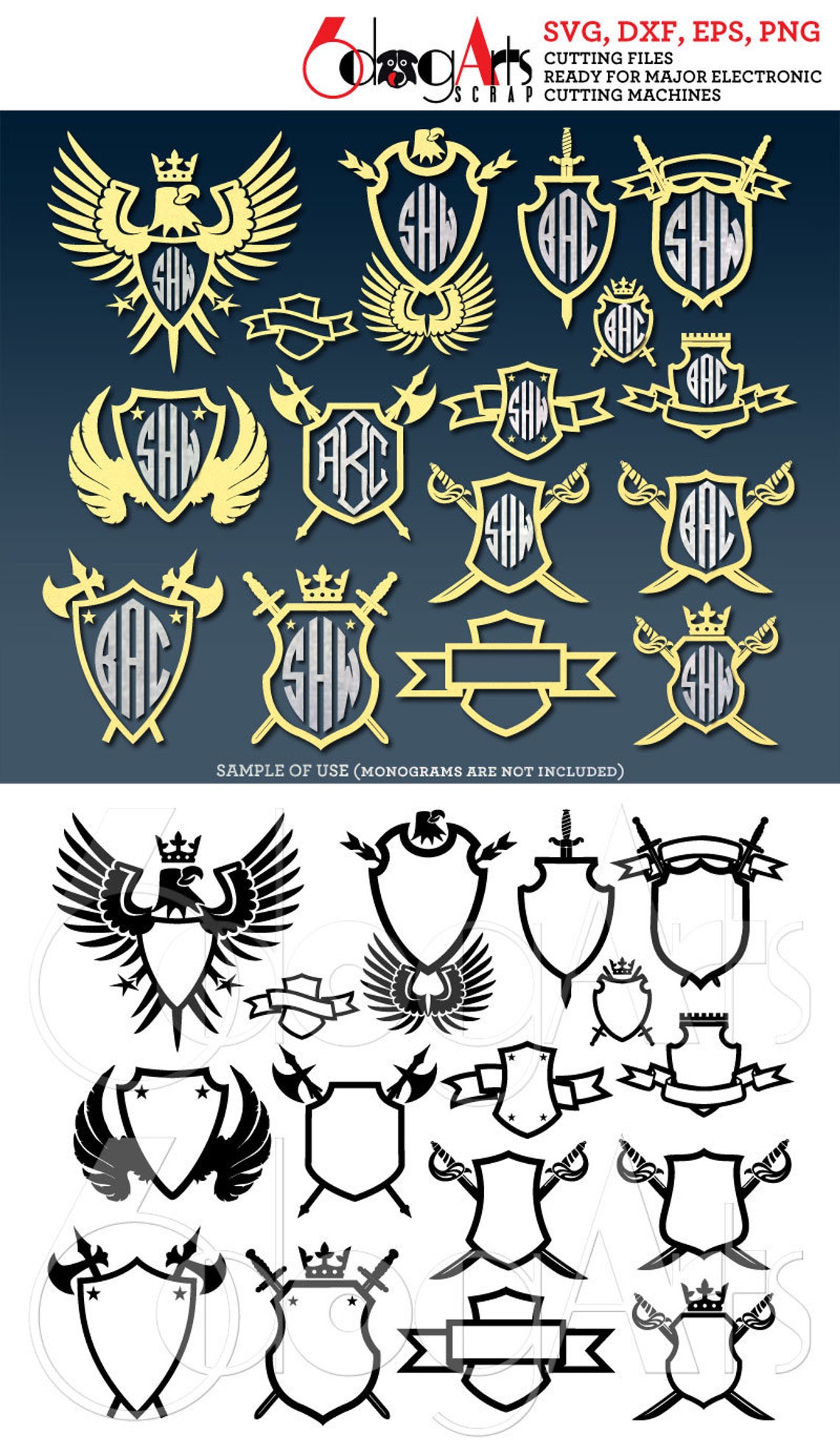 Coat of Arms Monogram Frames Digital Files Svg Dxf Eps Png - Etsy
