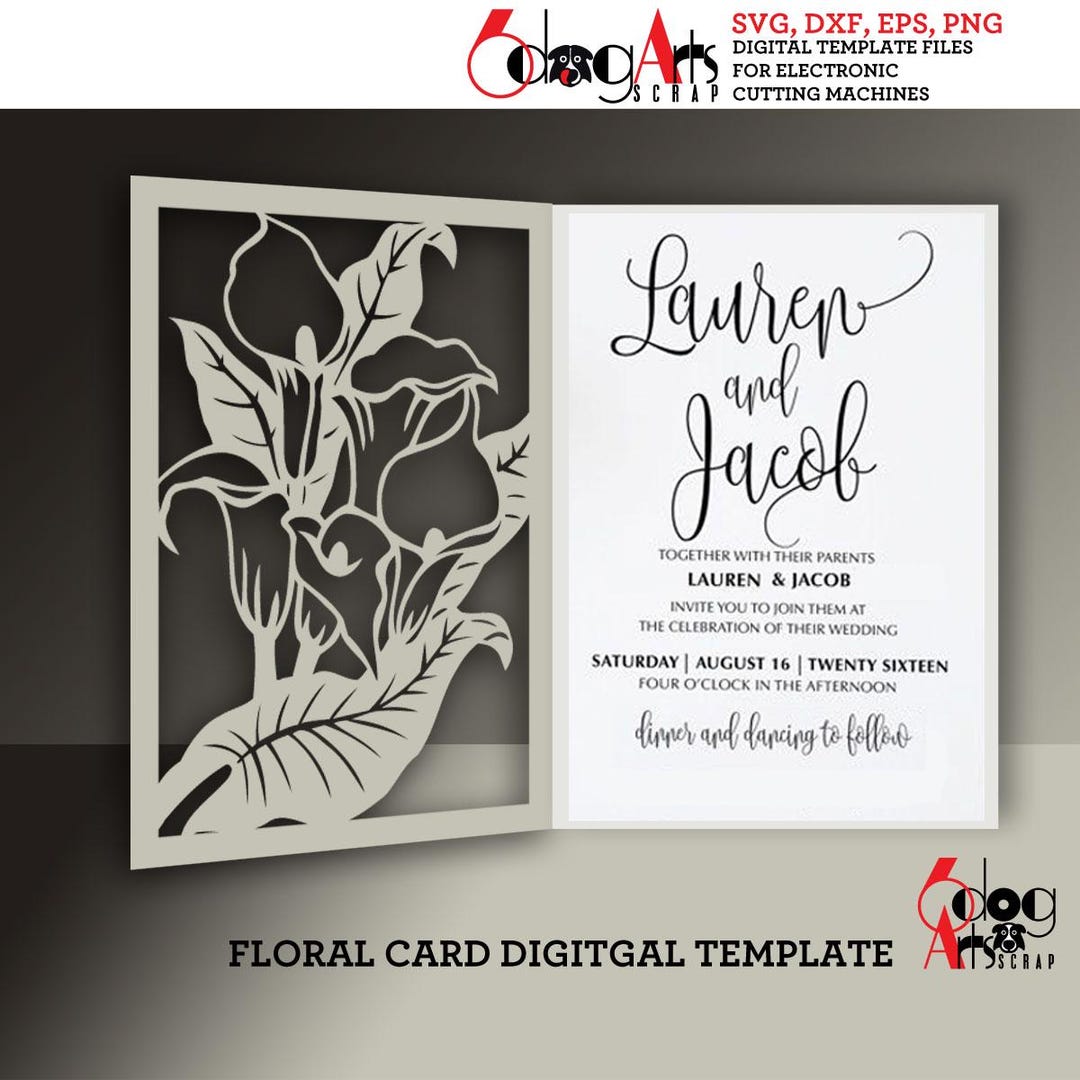 Bi-fold Calla Lily Card Template Digital Cut SVG DXF Files Wedding ...
